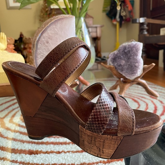 Prada | Shoes | Prada Leather Platform Wedge Brown Black Size 35 | Poshmark